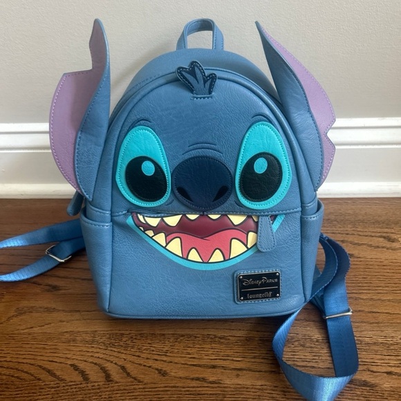 Loungefly | Accessories | Loungefly Stitch Kids Backpack Blue Leather ...
